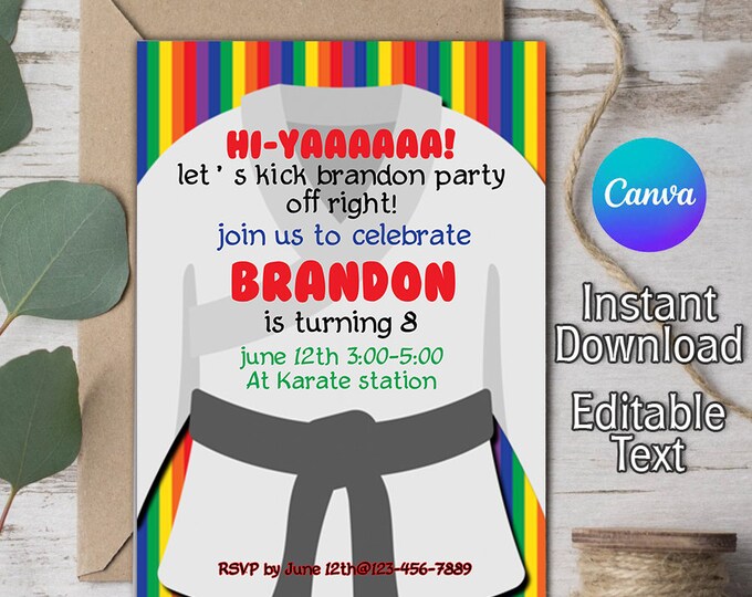 Karate Birthday Invitation Karate Chalkboard Birthday Invite Chalkboard ...