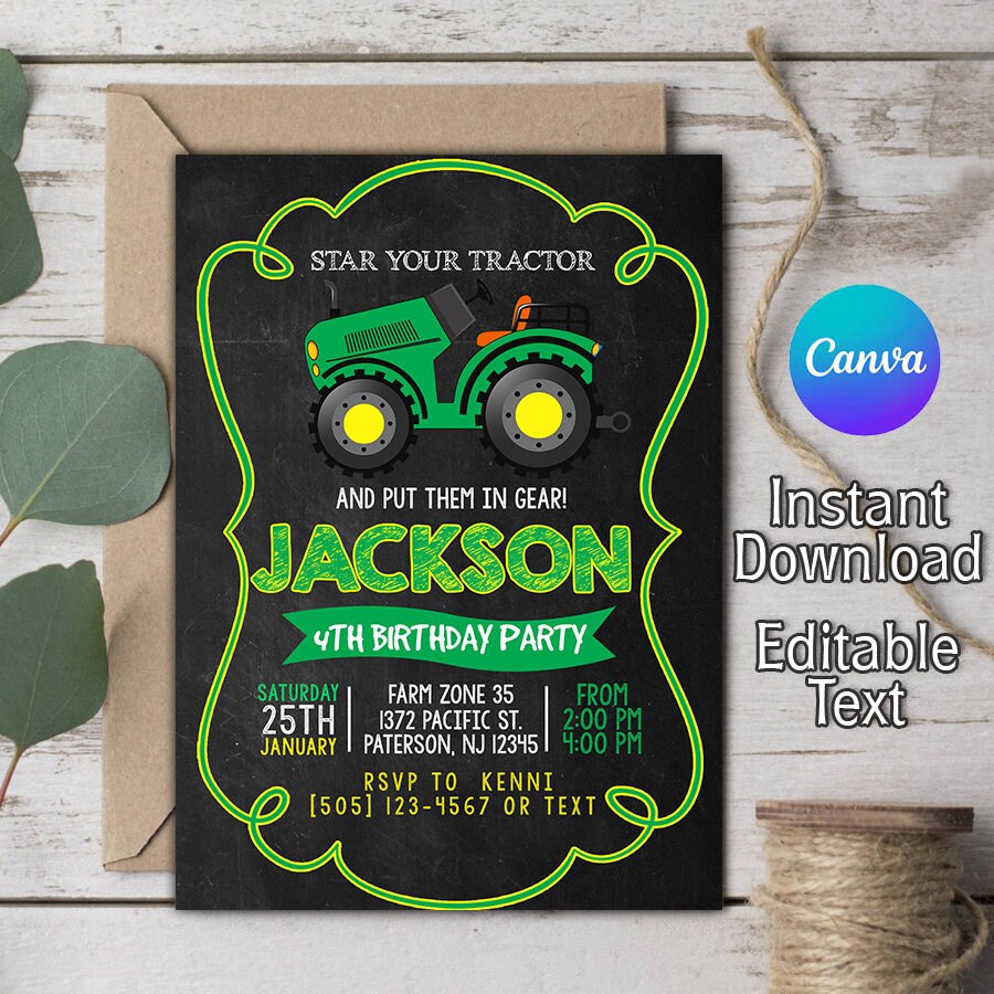 Tractor Invitation, Tractor Birthday Invitation, Tractor Party, Tractor ...