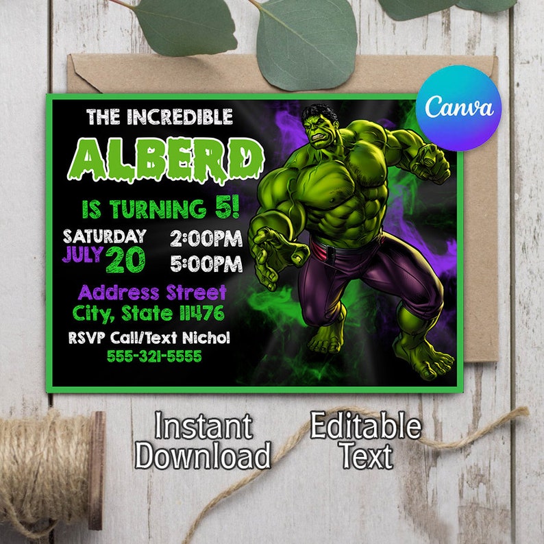 Hulk Invitation, Hulk Invite, Hulk Birthday, Hulk Birthday Invite ...