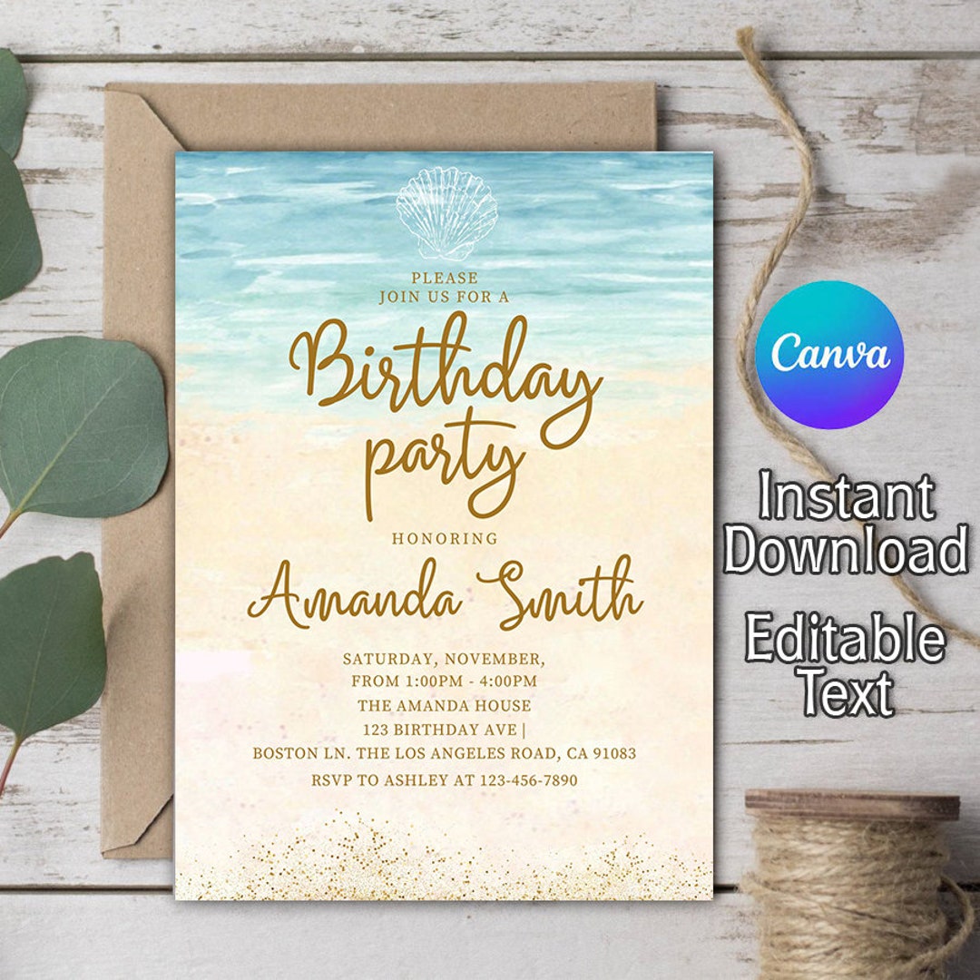 Beach Party Invitation, Beach Invite, Beachy Invitation, Printable ...
