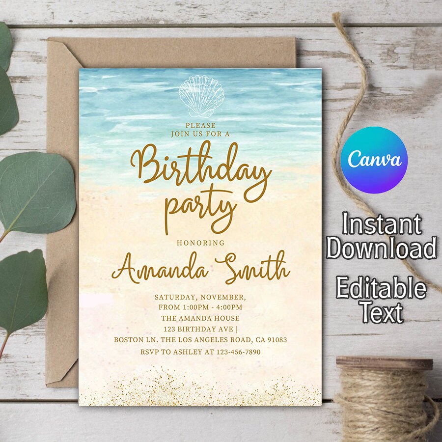 Beach Party Invitation, Beach Invite, Beachy Invitation, Printable ...