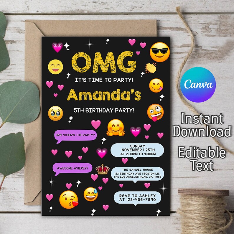 Emoji Birthday Invitation, Emoji Invitation, Emoji Party Invitation ...