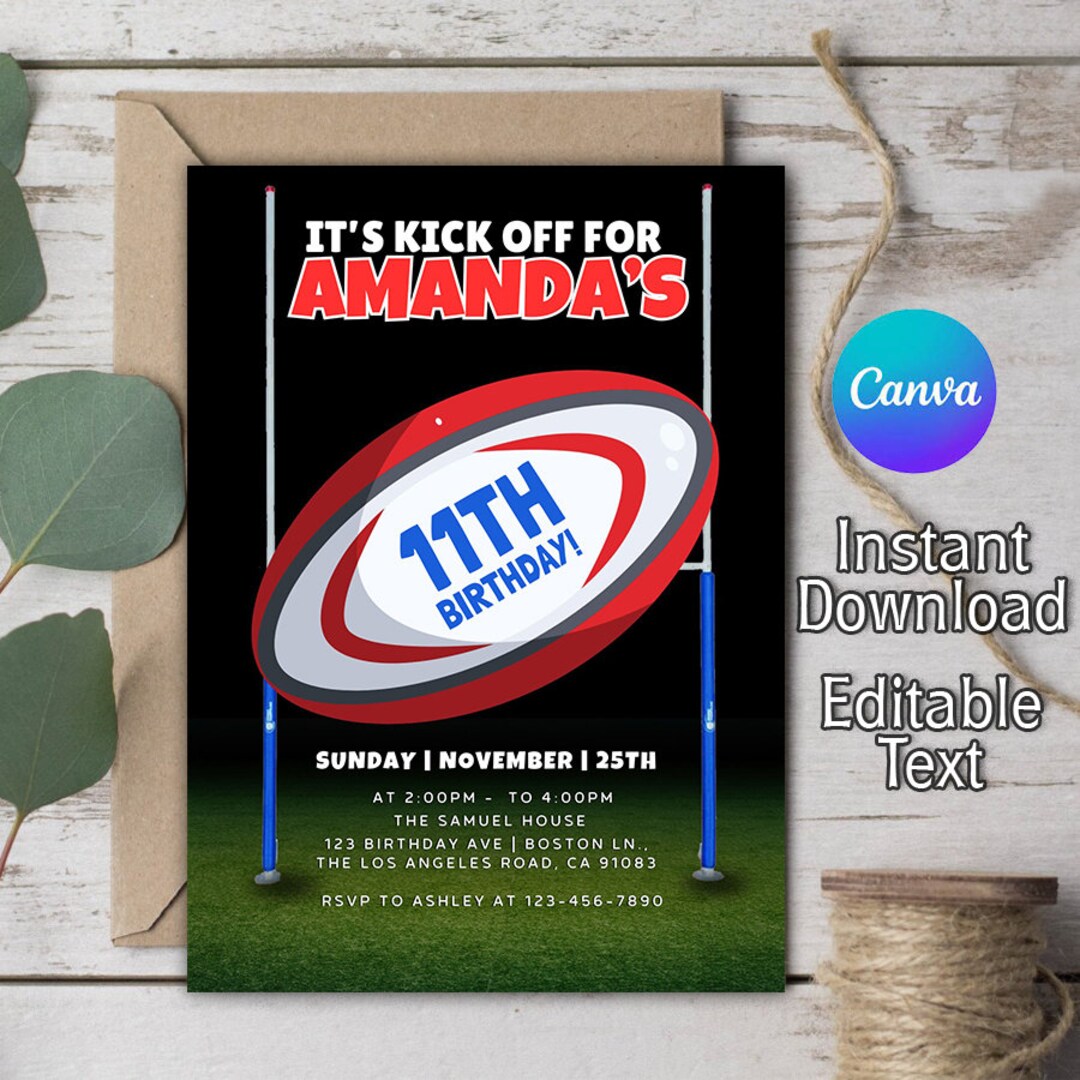 American Football Birthday Invitation, Rugby Birthday Invitation, Rugby ...