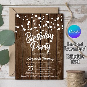 Rustic Birthday Invitation, Wood and Lights Invite, Rustic Wood ...
