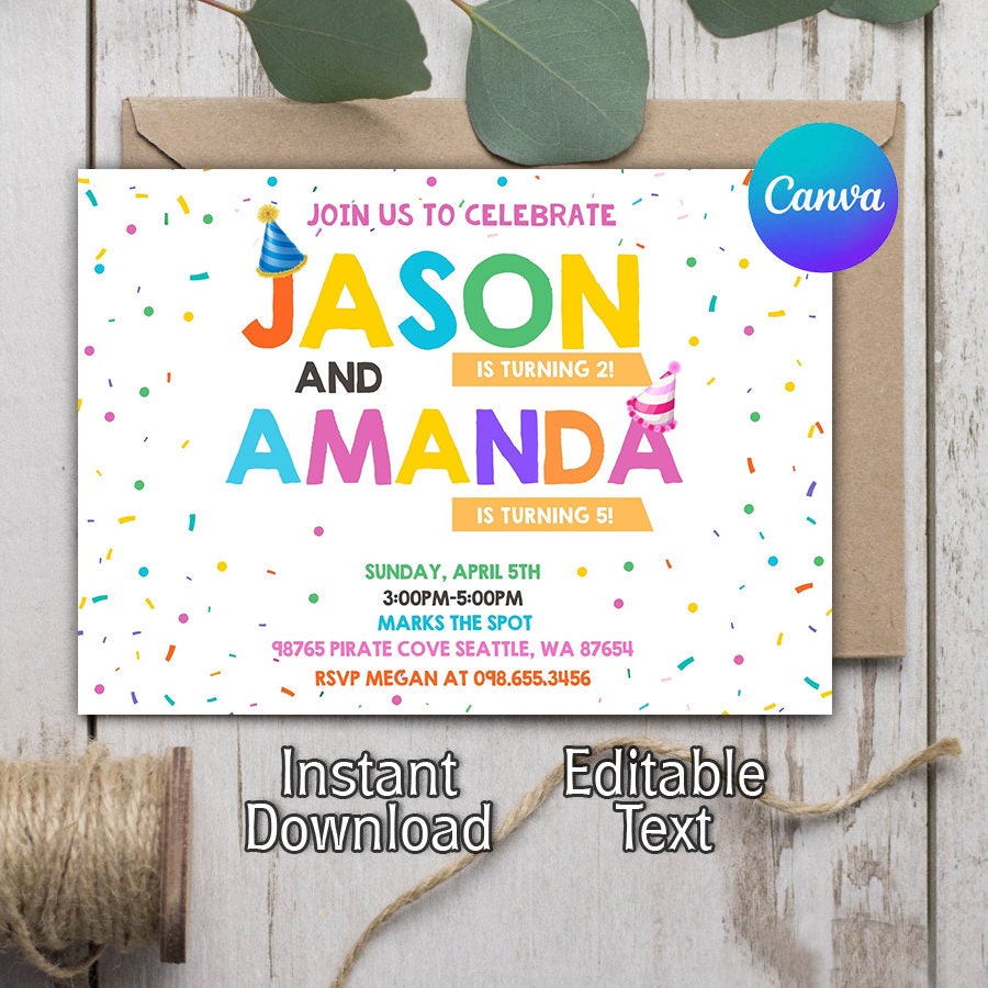 Double Birthday Party Invitation, Joint Party Invite, Joint Invitation ...