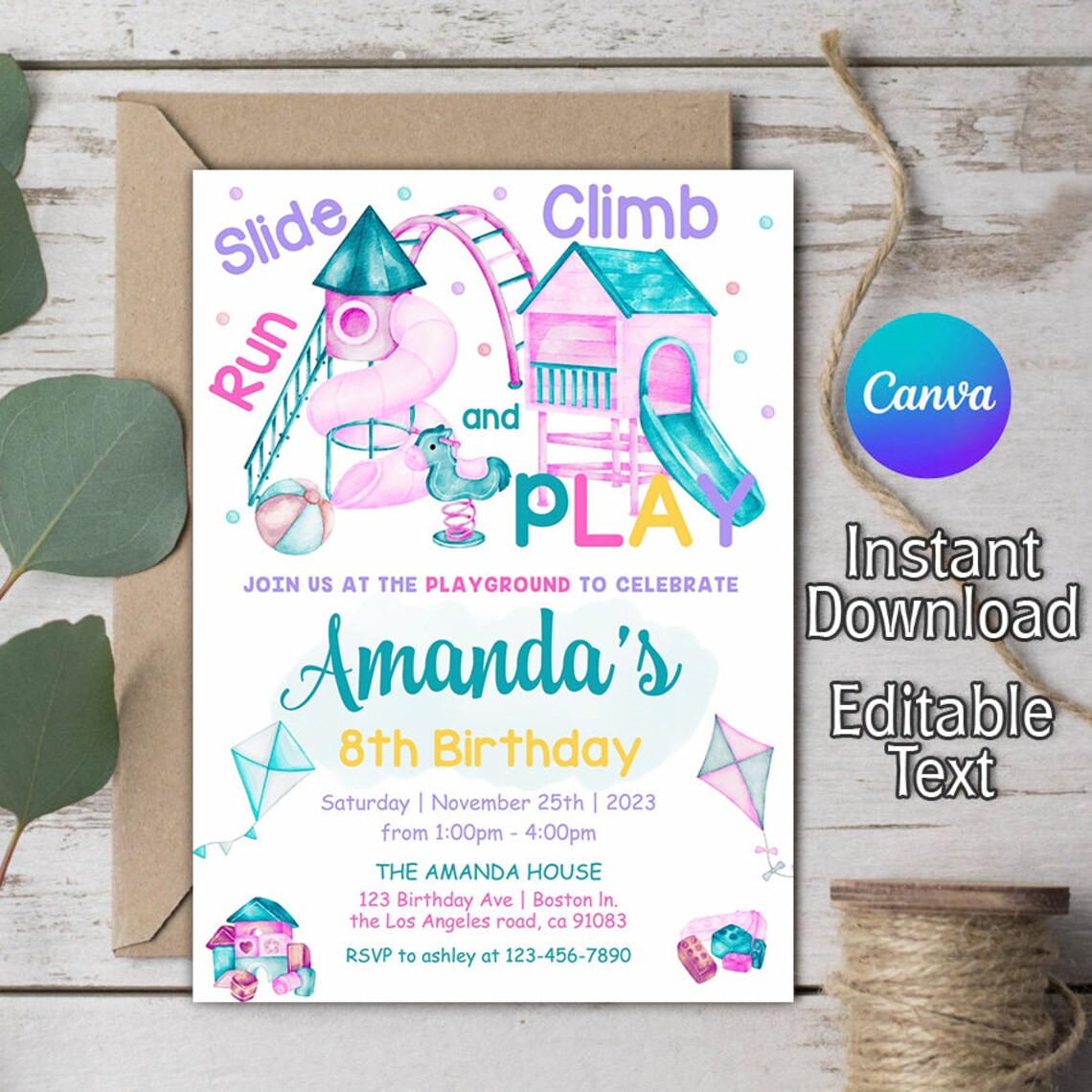 Playground Birthday Invitation, Playground Invitation, Playground Party ...