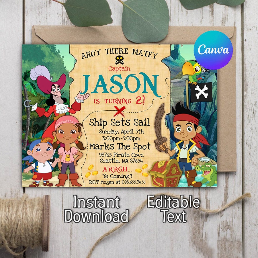 Jake and the Neverland Pirates Invitation, Jake Invitation, Pirates ...