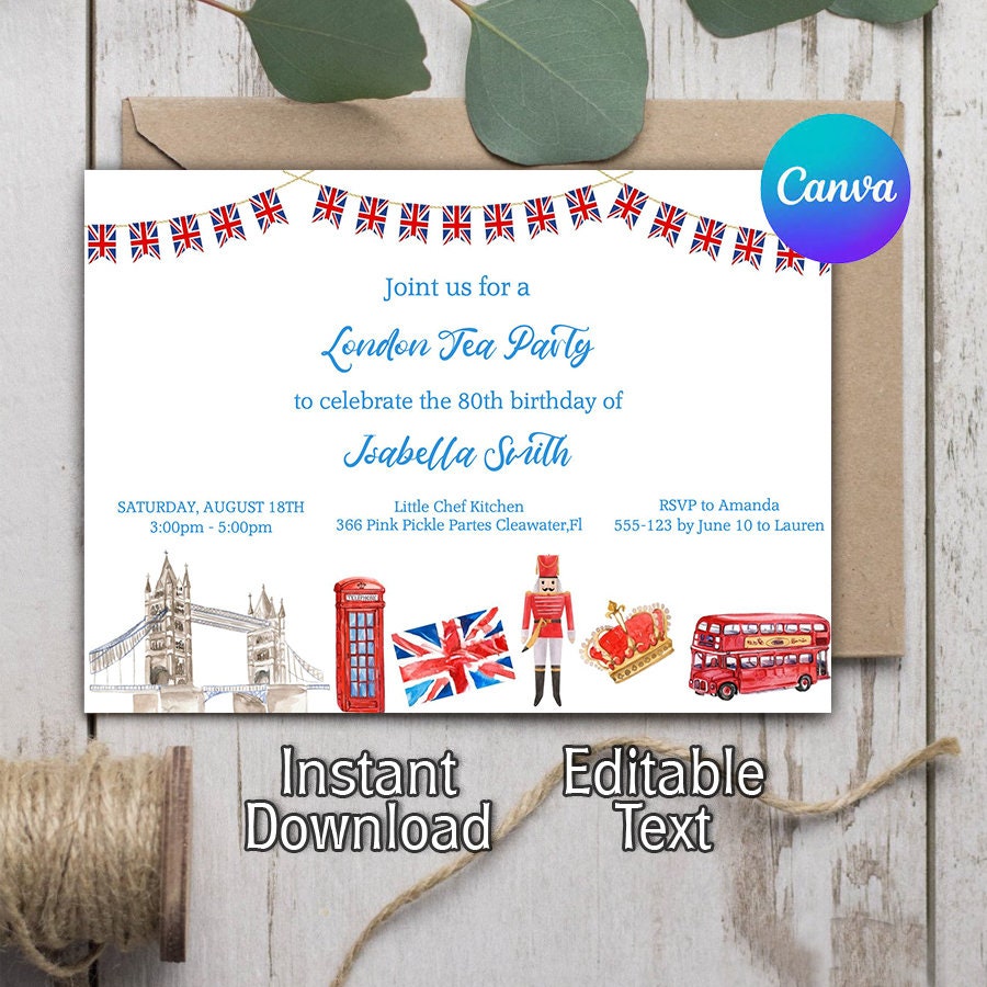 London Themed Invitation, Printable Invitation London Party, Afternoon ...