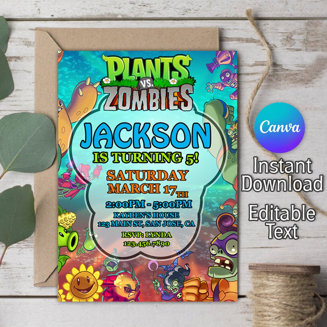 Plants Vs Zombies Invitation, Plants Vs Zombies Birthday Invitation ...