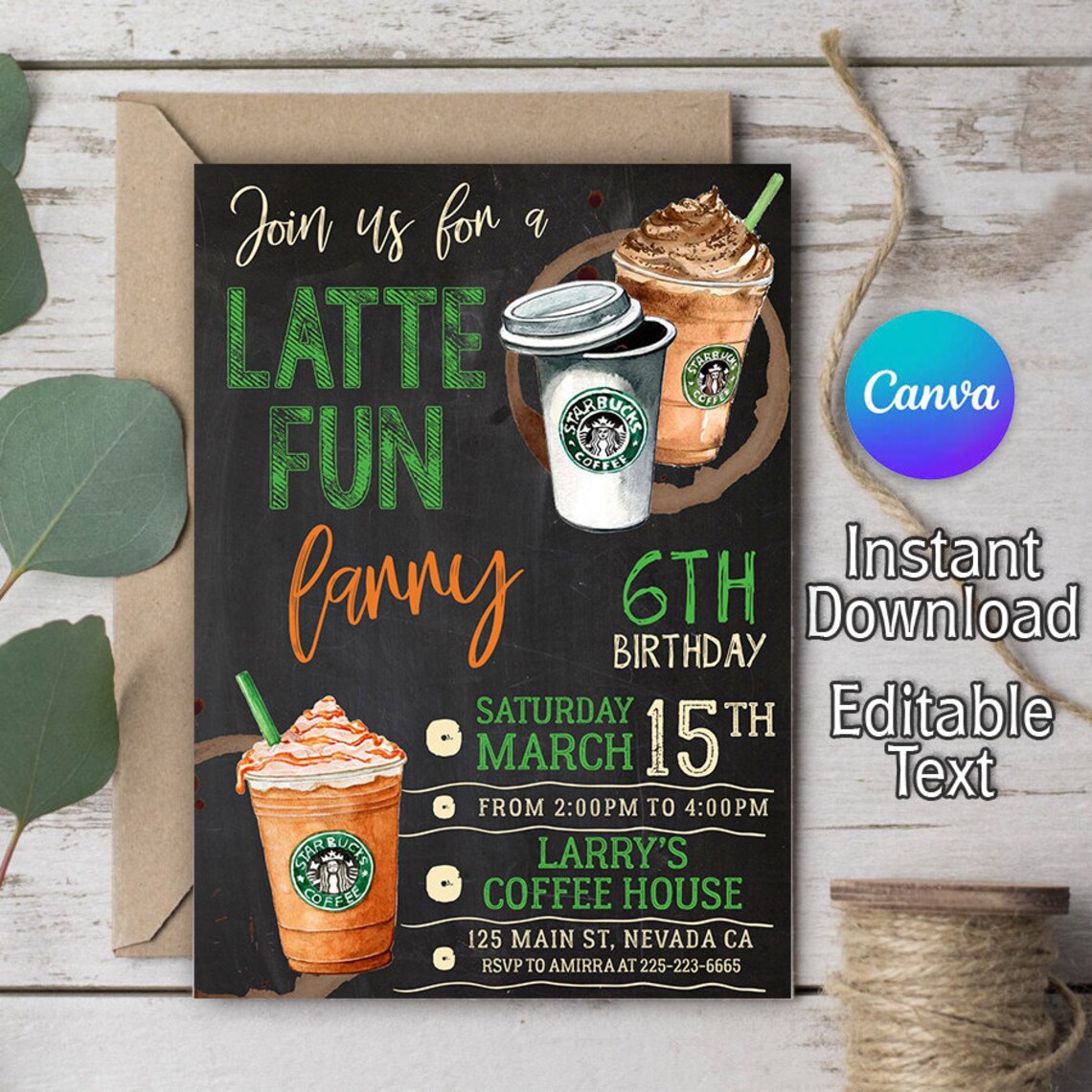 Latte Fun Invitation, Coffee Invitation, Starbucks Invitation ...