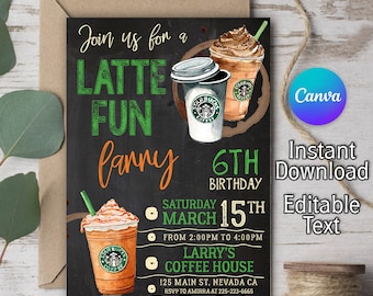 Editable Latte Fun Invitation Coffee Invitation, Pretty Invitation ...