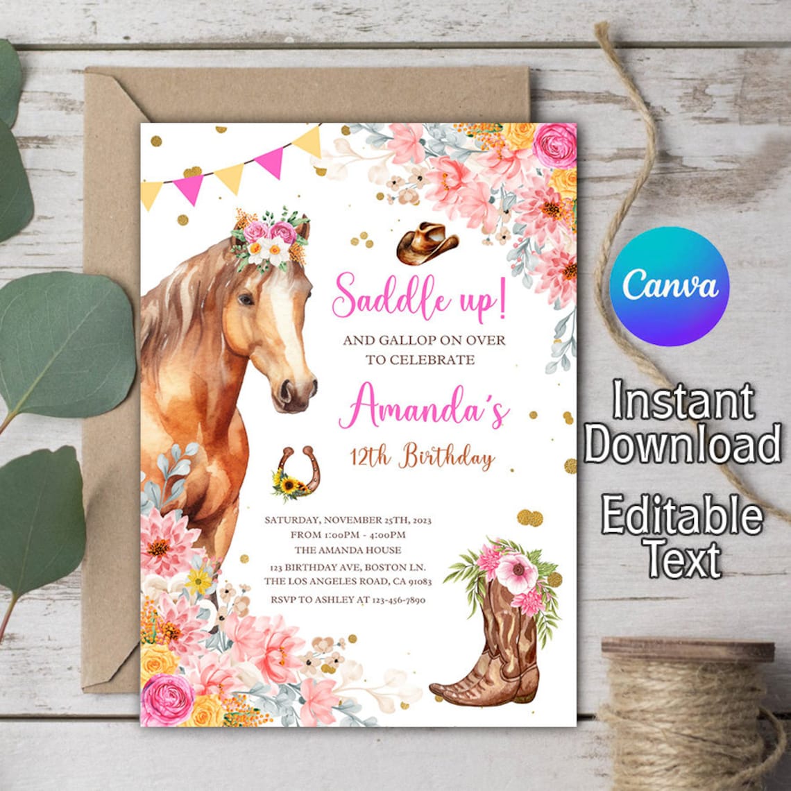 Horse Birthday Invitation, Horse Birthday, Horse Invitation, Horse ...
