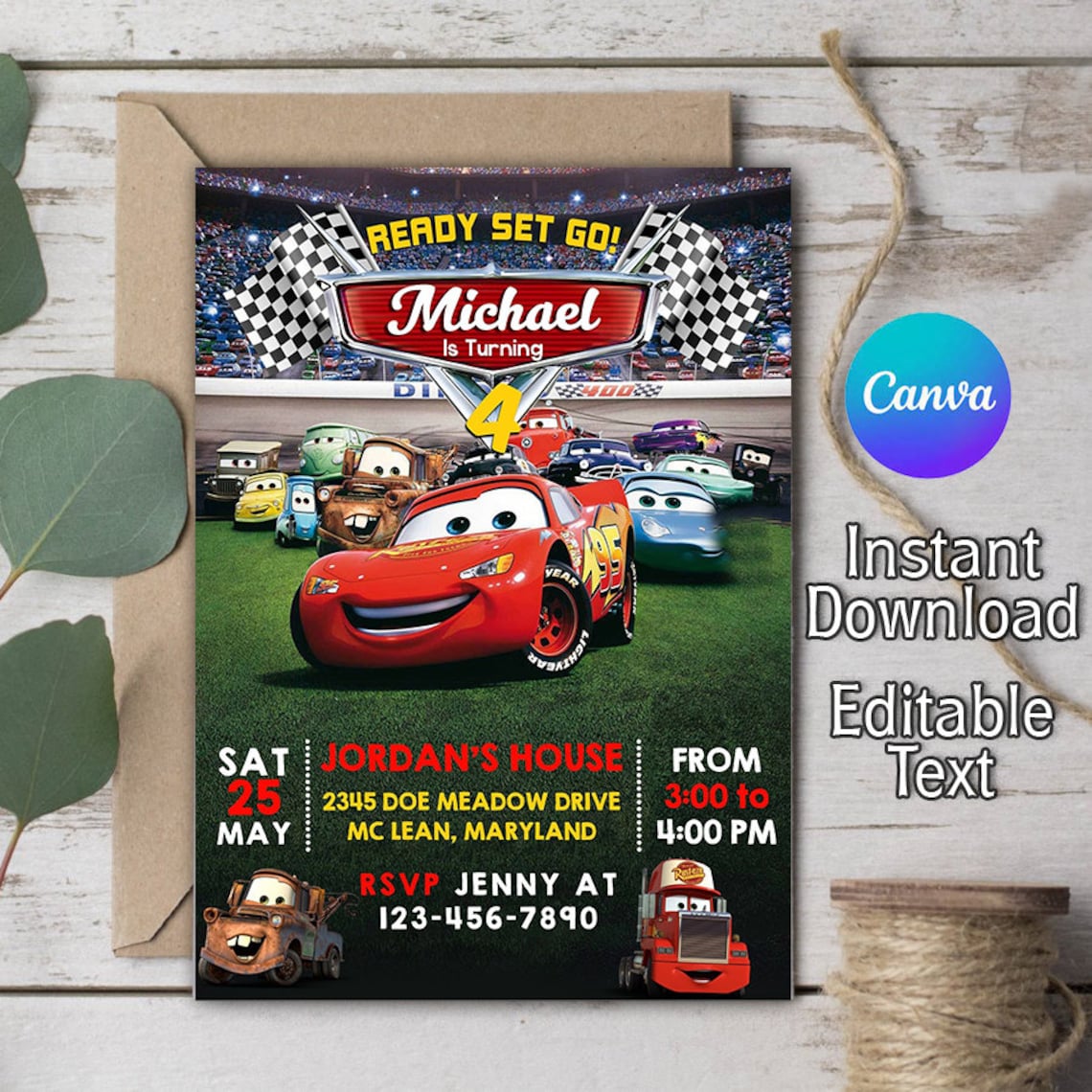 Invitación de cumpleaños de Cars, invitación de Rayo McQueen ...