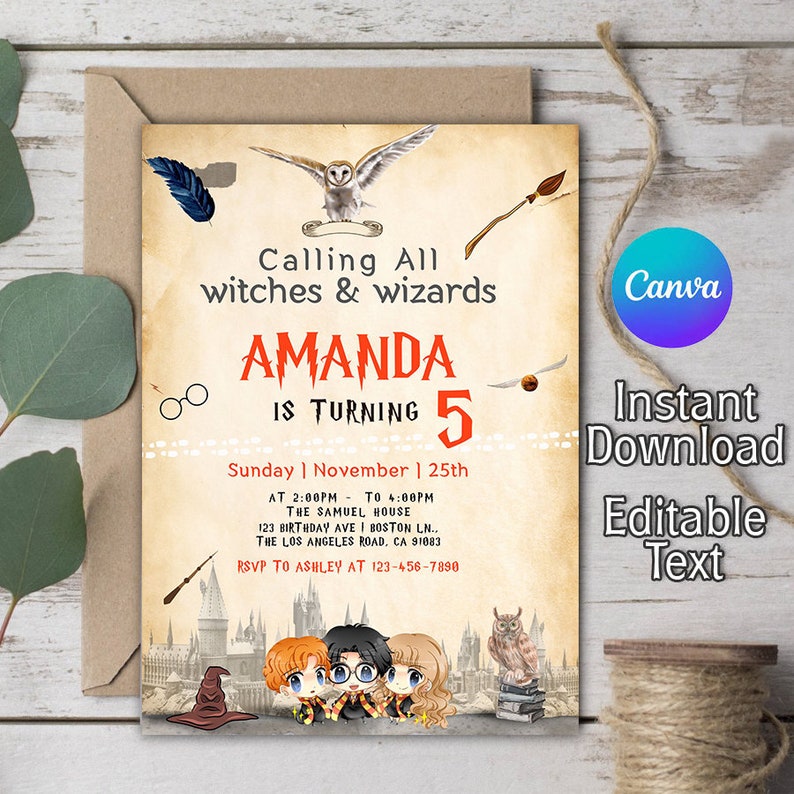 Editable Wizard Birthday Invitation, Wizard Party Invite, Witches ...