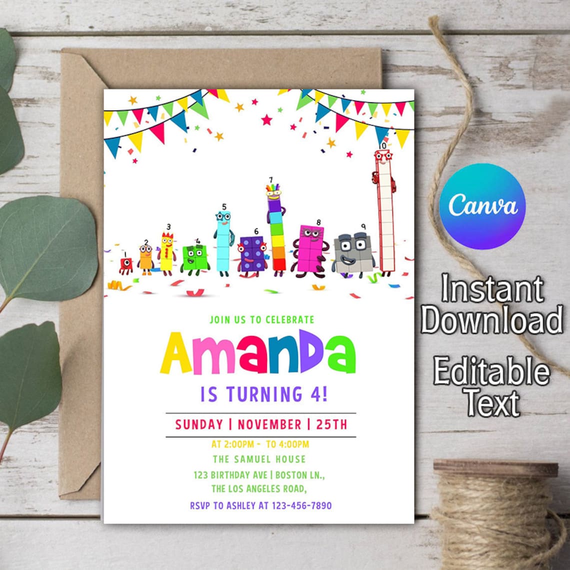 Numberblocks Birthday Invitation, Numberblocks Party, Numberblock ...