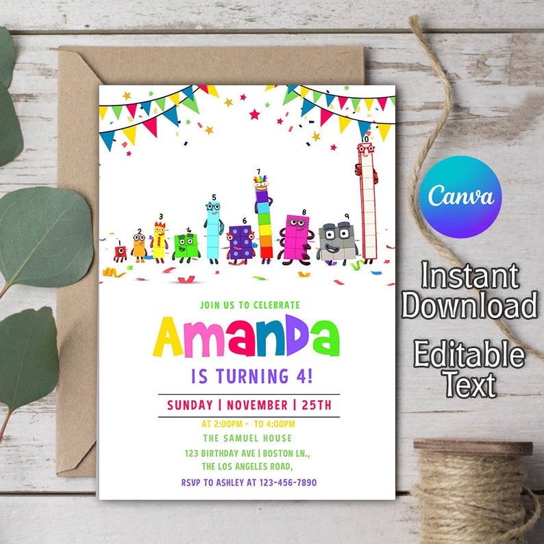 Numberblocks Birthday Invitation, Numberblocks Party, Numberblock ...