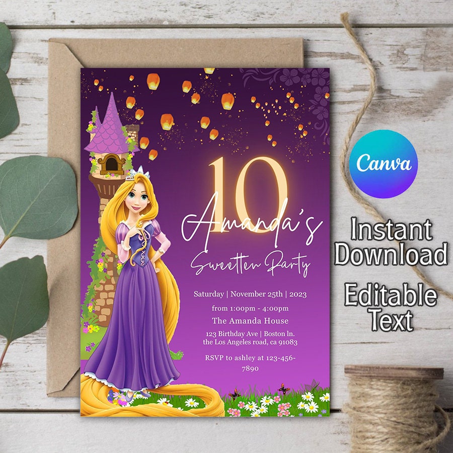 Rapunzel Birthday Invitation, Rapunzel Invitation, Disney Princess ...