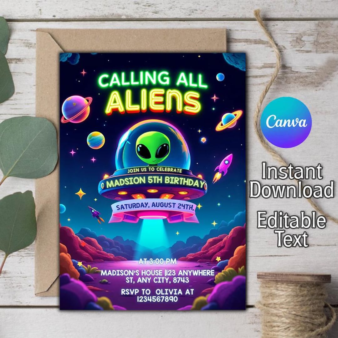 Alien Birthday Invitation, UFO Birthday Party Invite, Space Birthday ...
