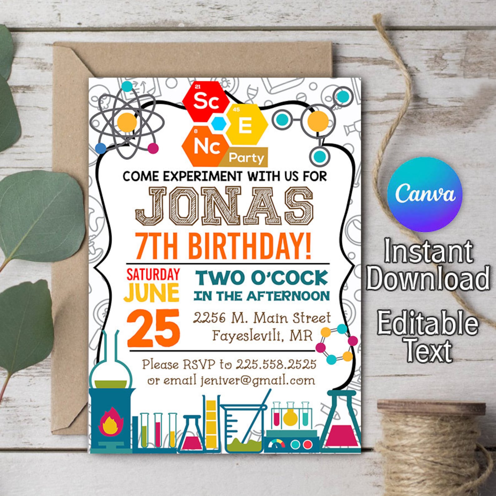 Coloful Science Themed Invitation, Mad Scientist or Science Themed ...
