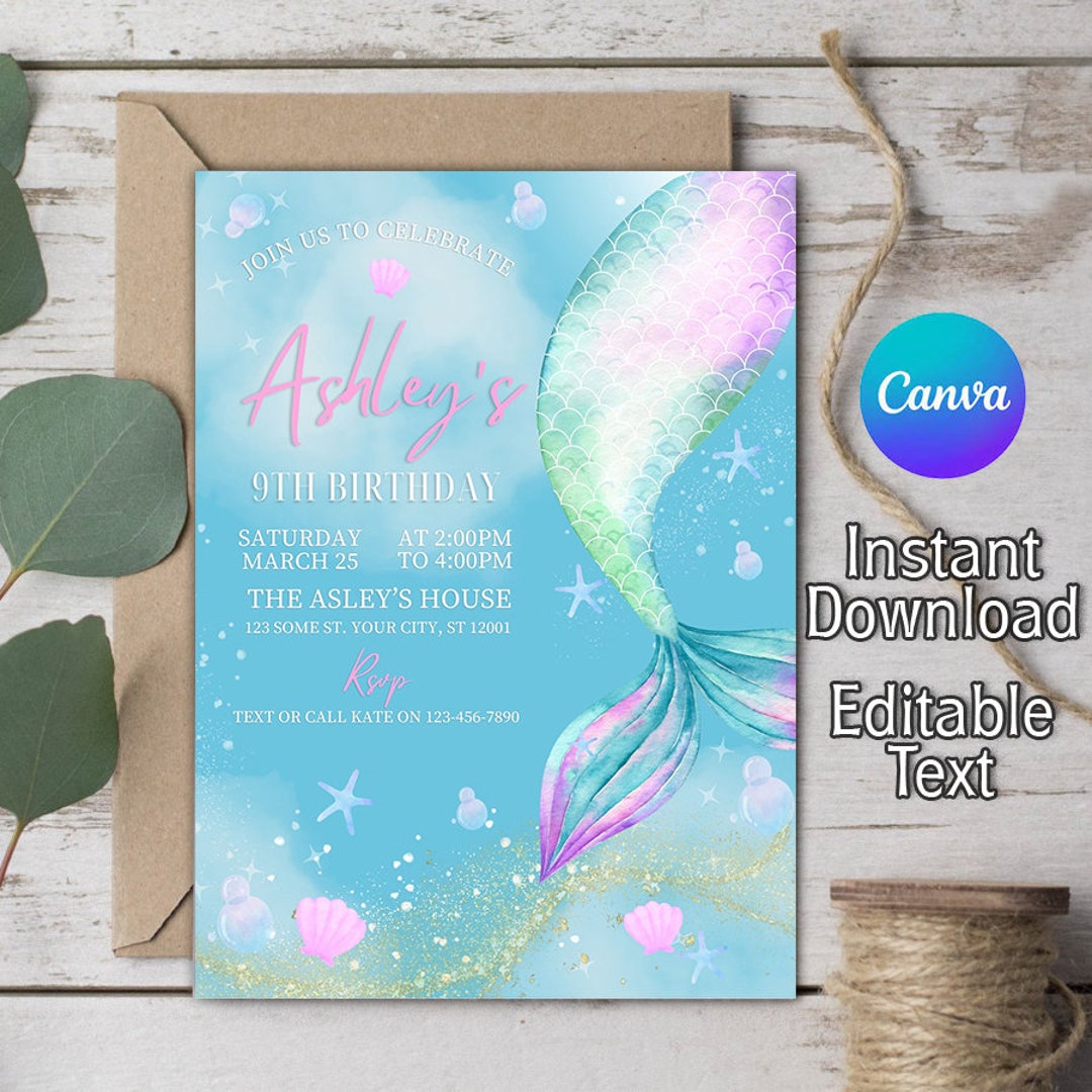 Mermaid Birthday Invitation, Mermaid Invitation, Mermaid Party ...