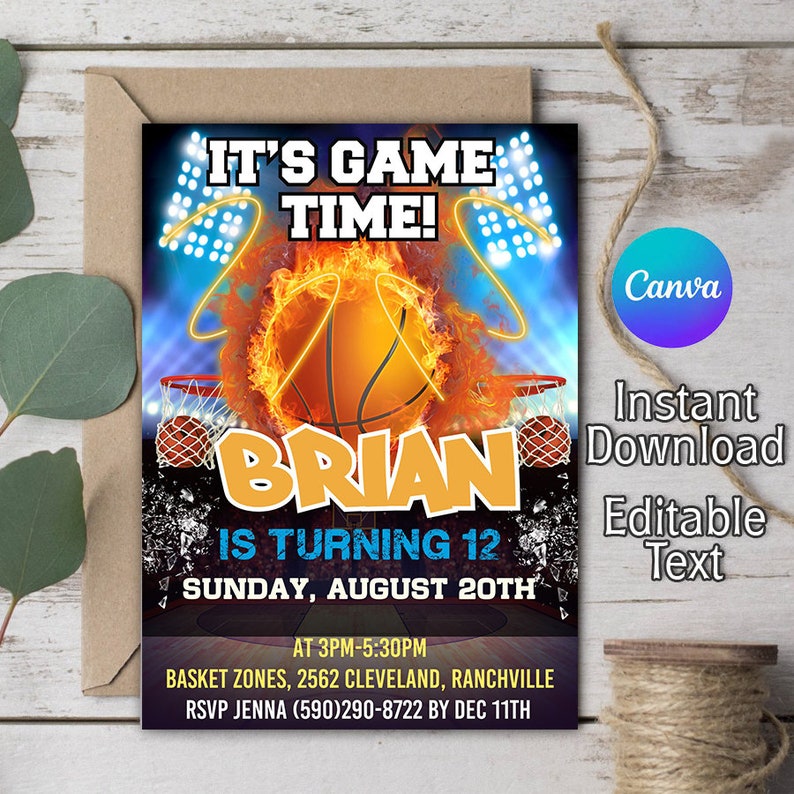 Basketball Birthday Invitation, Basketball Invitation, Basketball Party ...