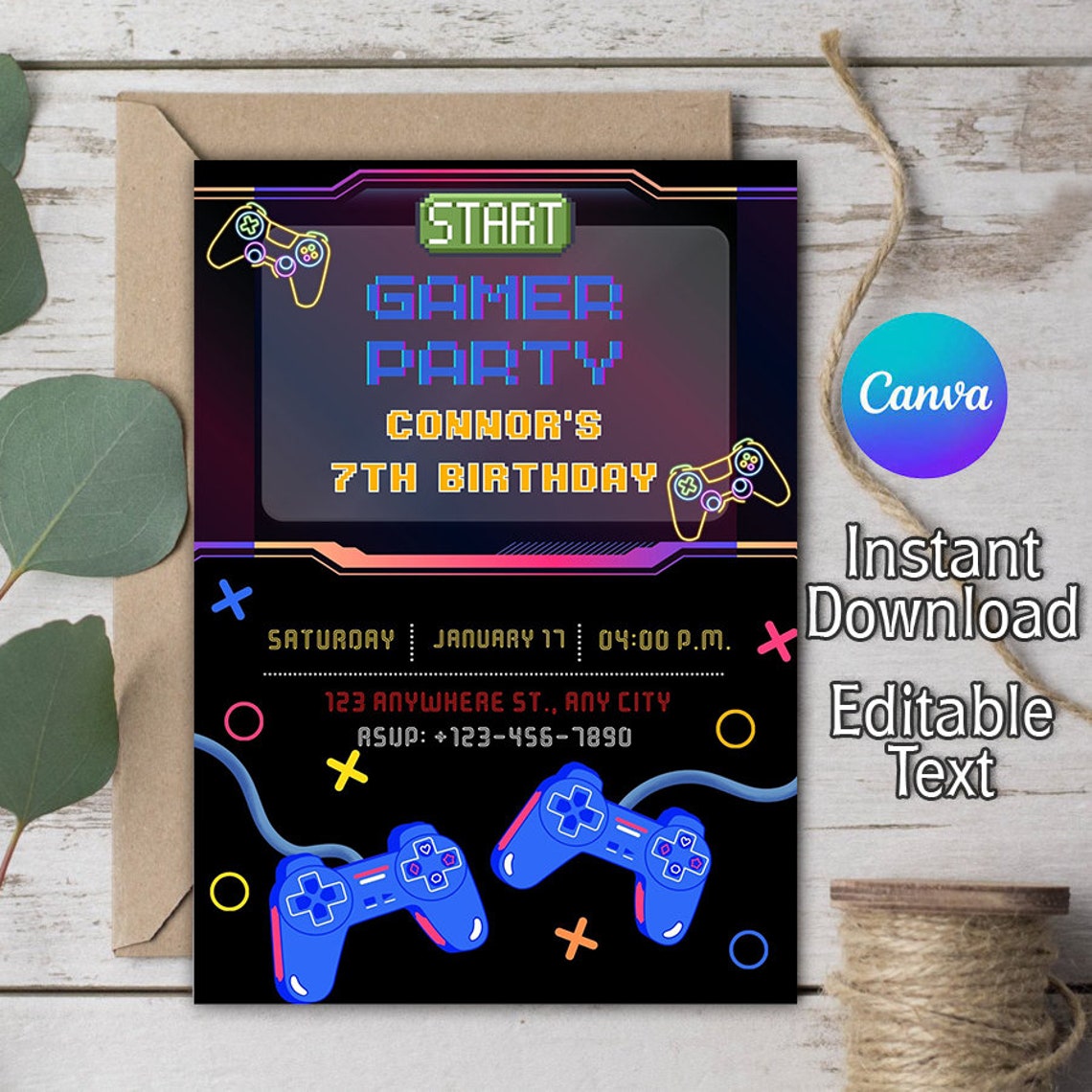 Editable Video Game Party Invitation, Level up Birthday Invite, Gamer ...