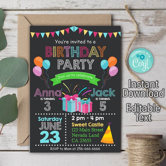 Siblings Birthday Invitation Sibling Invitation Joint - Etsy