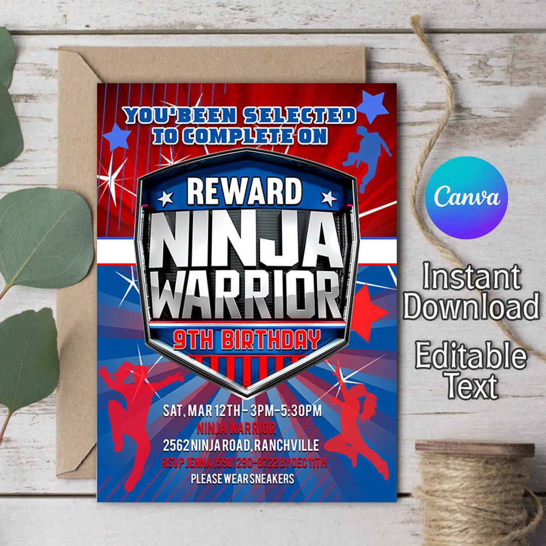 Ninja Warrior Invitation, Ninja Warrior Birthday Invitation, Ninja ...