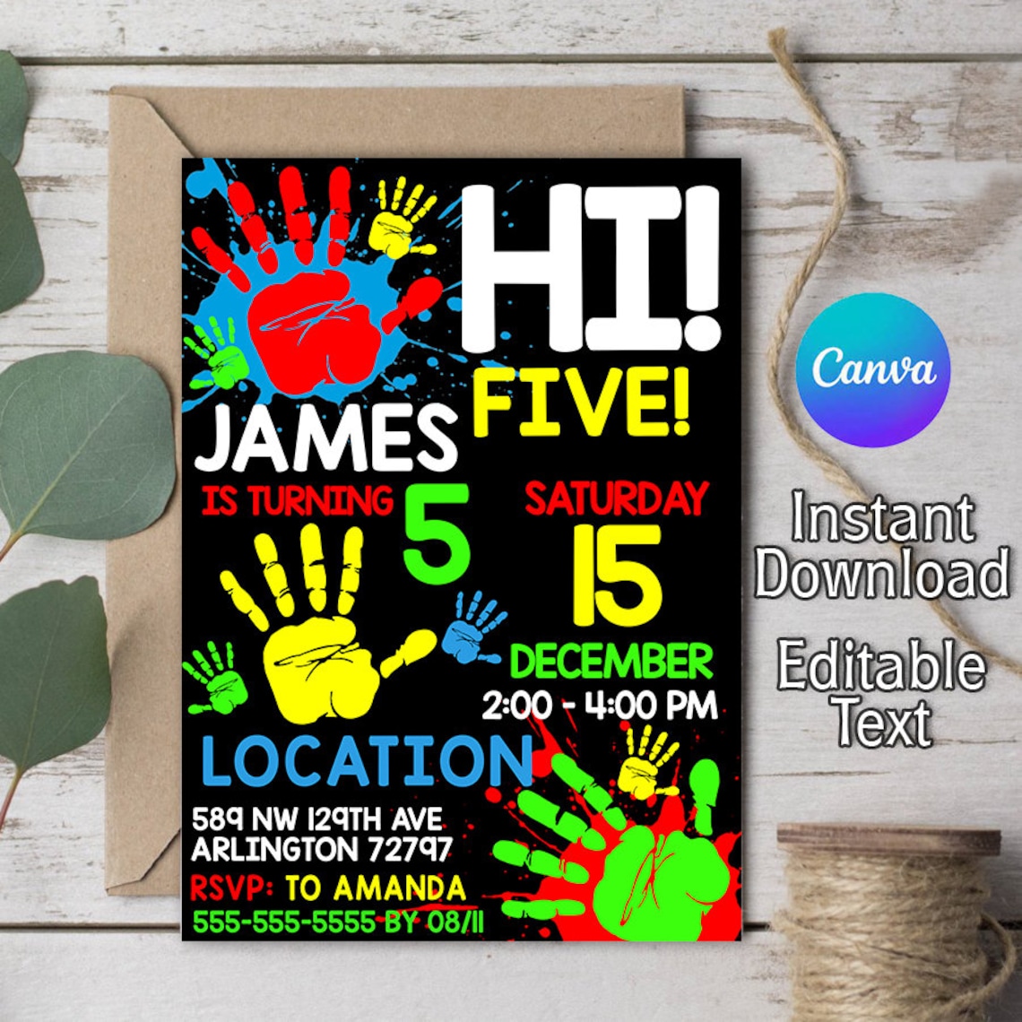 Hi Five Invitation, Hi Five Birthday Invitation, 5th Birthday ...