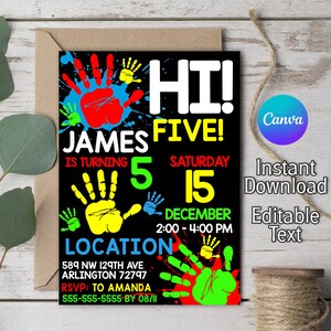 Hi Five Invitation, Hi Five Birthday Invitation, 5th Birthday ...