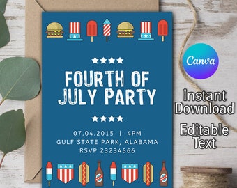 Editable 4th of July BBQ Invitation, Backyard BBQ Invite, Family BBQ ...