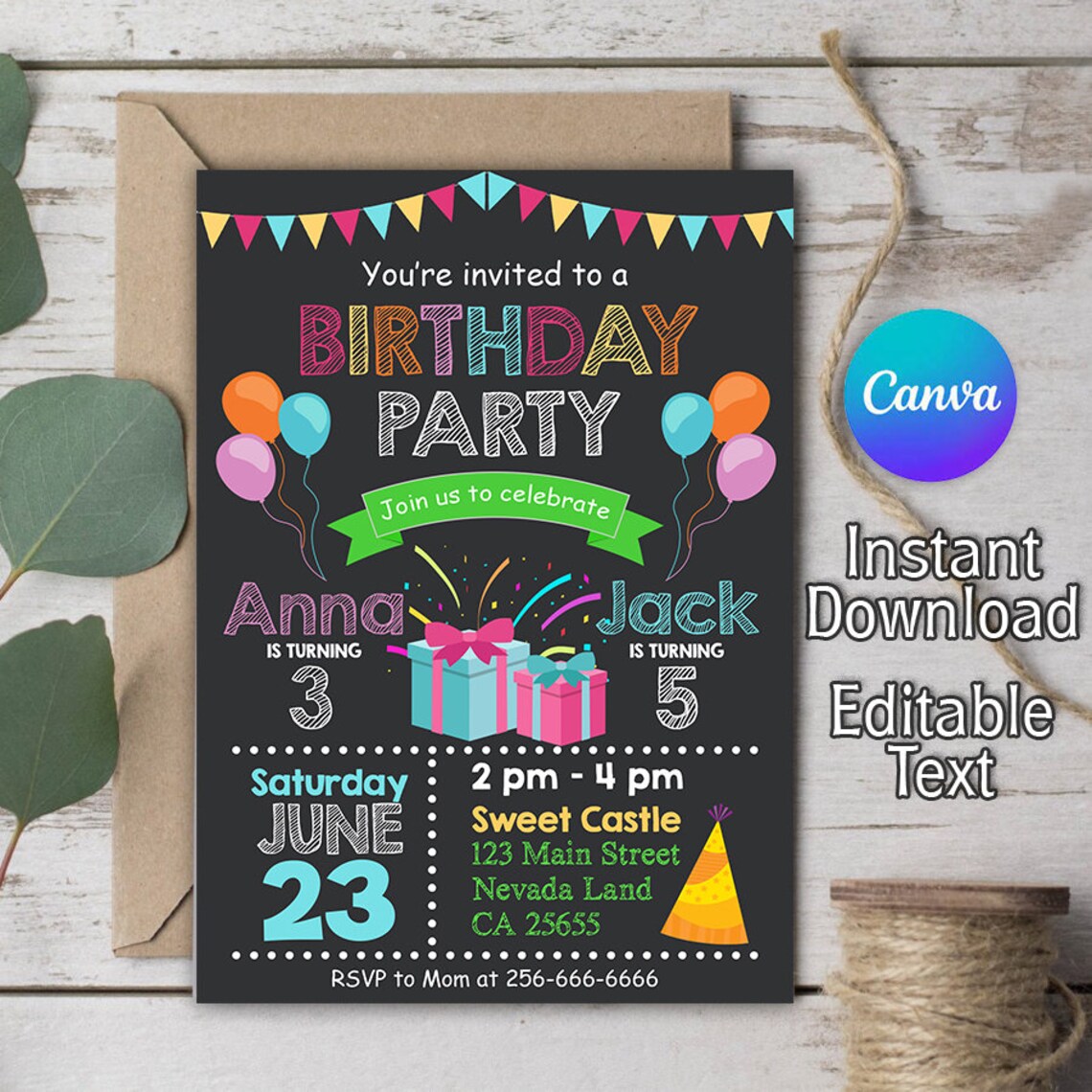 Invitación de cumpleaños de hermanos, invitación de hermanos ...