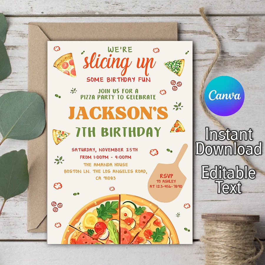 Pizza Birthday Invitation, Pizza Birthday Party Invitation, Pizza ...
