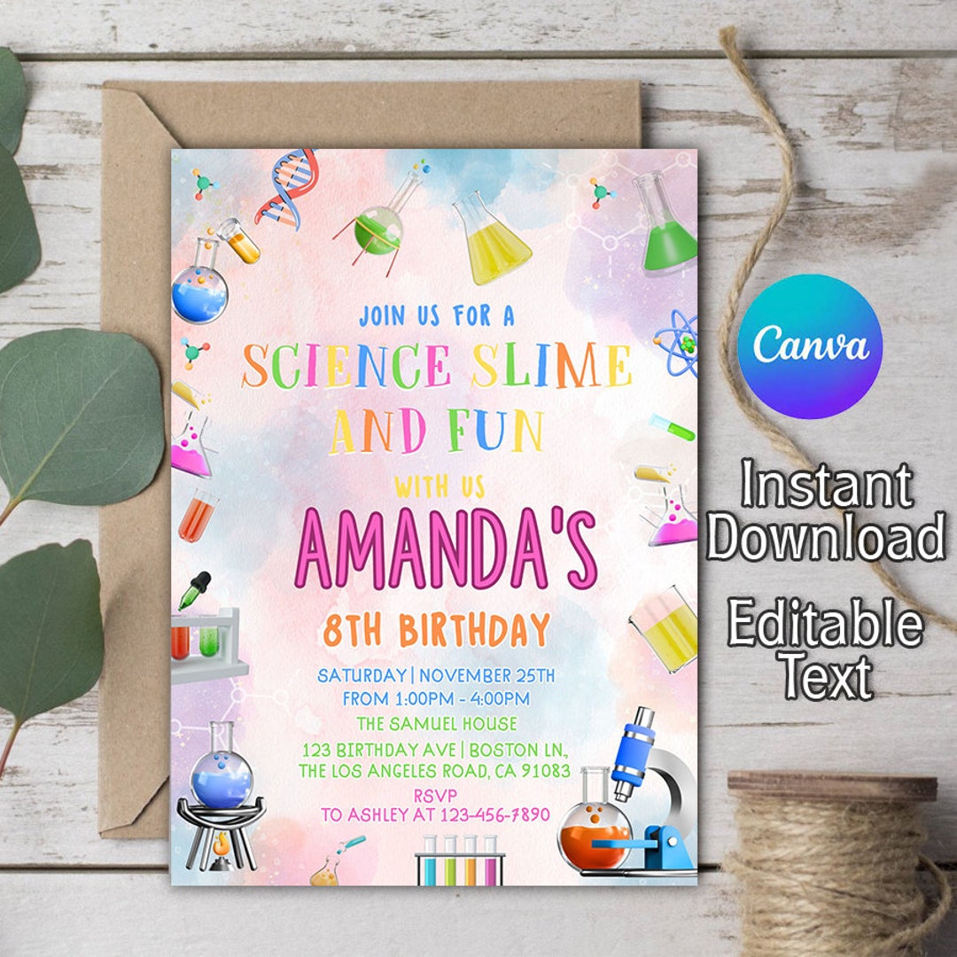 Science Birthday Invitation, Science Slime Party Invitation, Lab Party ...