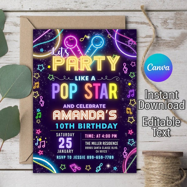 Popstar Invitation - Etsy