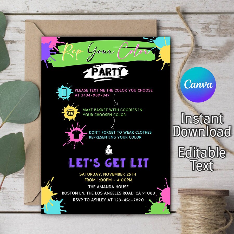 Rep Your Color, Color Theme Party Invite, Social Media Party Challenge ...