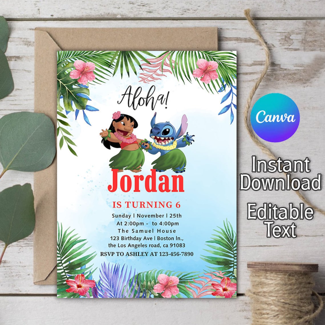 Lilo and Stitch Birthday Invitation, Lilo and Stitch Invitation, Stitch ...