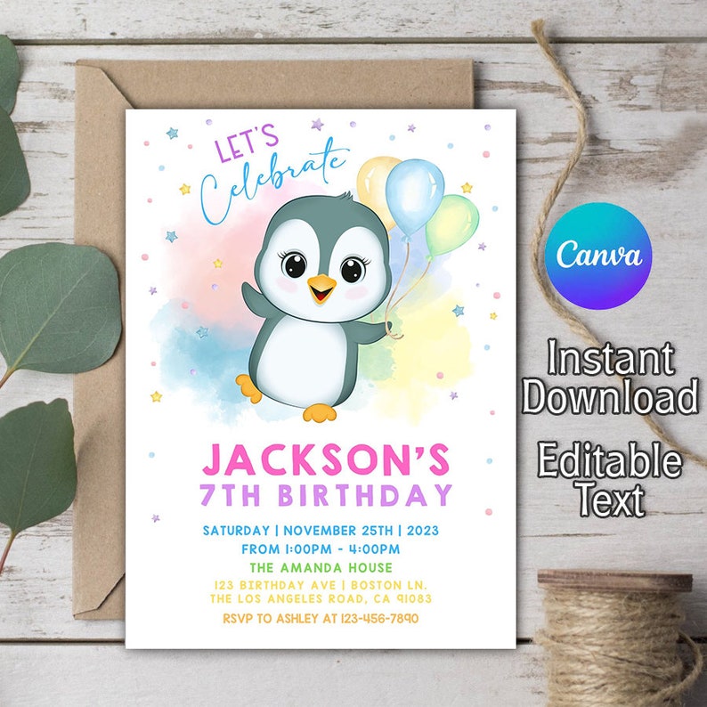Penguins Birthday Invitation, Penguins Party, Penguin Invitation, Girls ...
