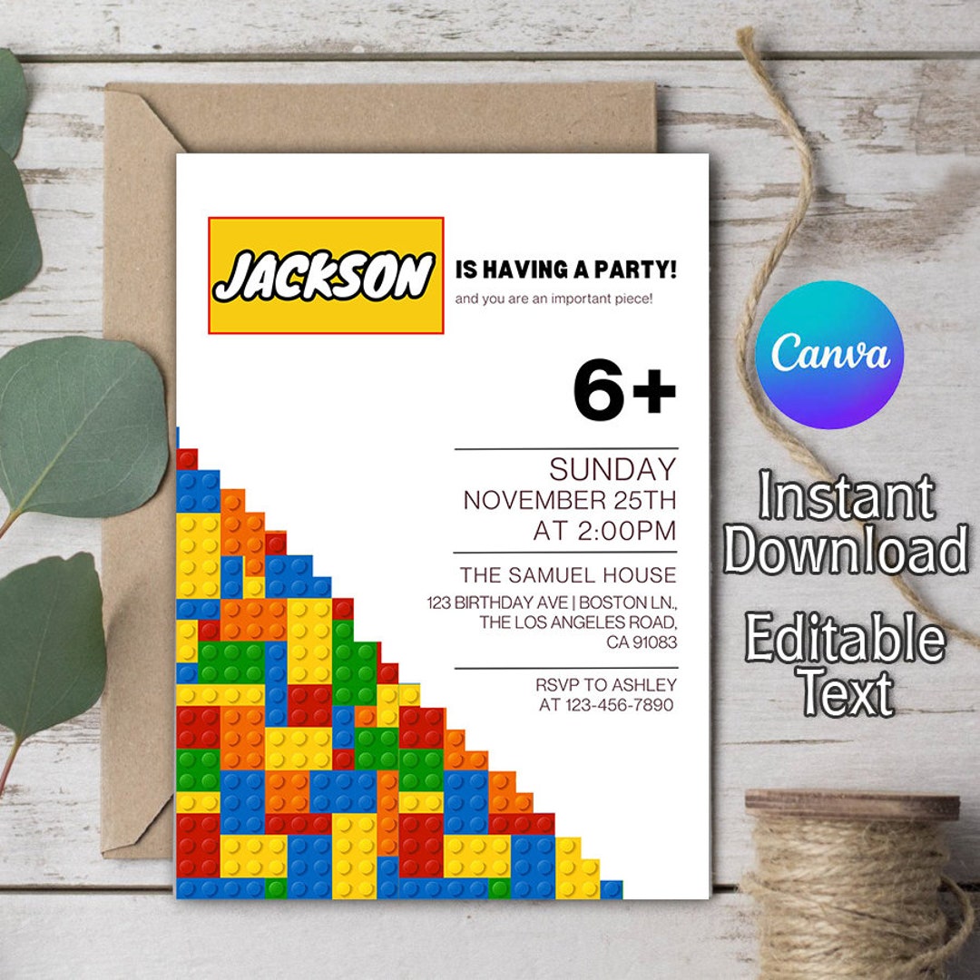 Building Blocks Birthday Invitation, Brick Party Invite, Building ...