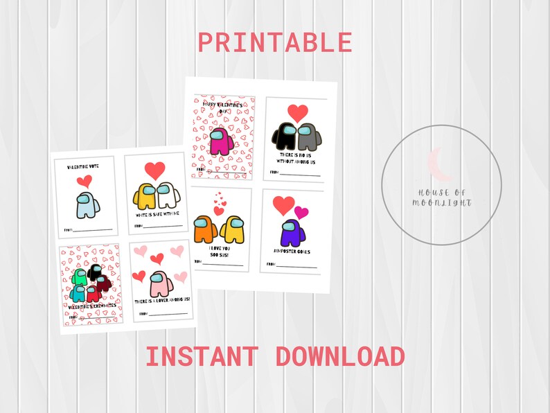 Among Us Valentine Day Card Set Printable School Valentines - Etsy