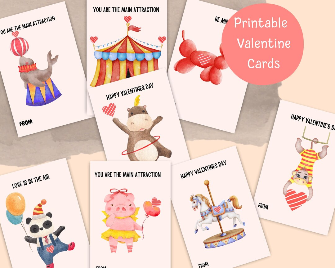 Circus Valentine Card Set, Printable School Valentines, Classroom ...