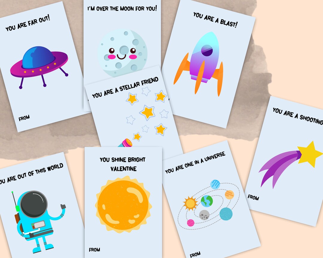 Space Valentine's Day Card Set, Printable School Valentines, Classroom ...