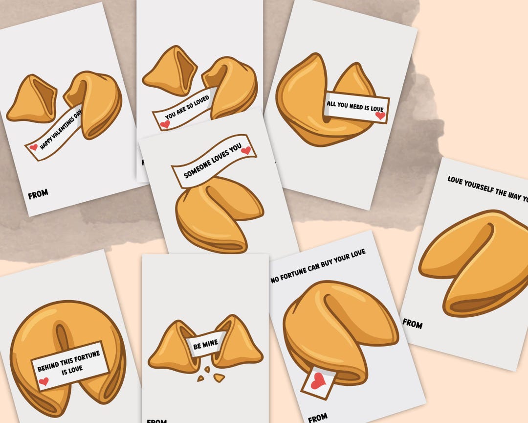 Fortune Cookie Valentines Day Card Set, Printable School Valentines ...