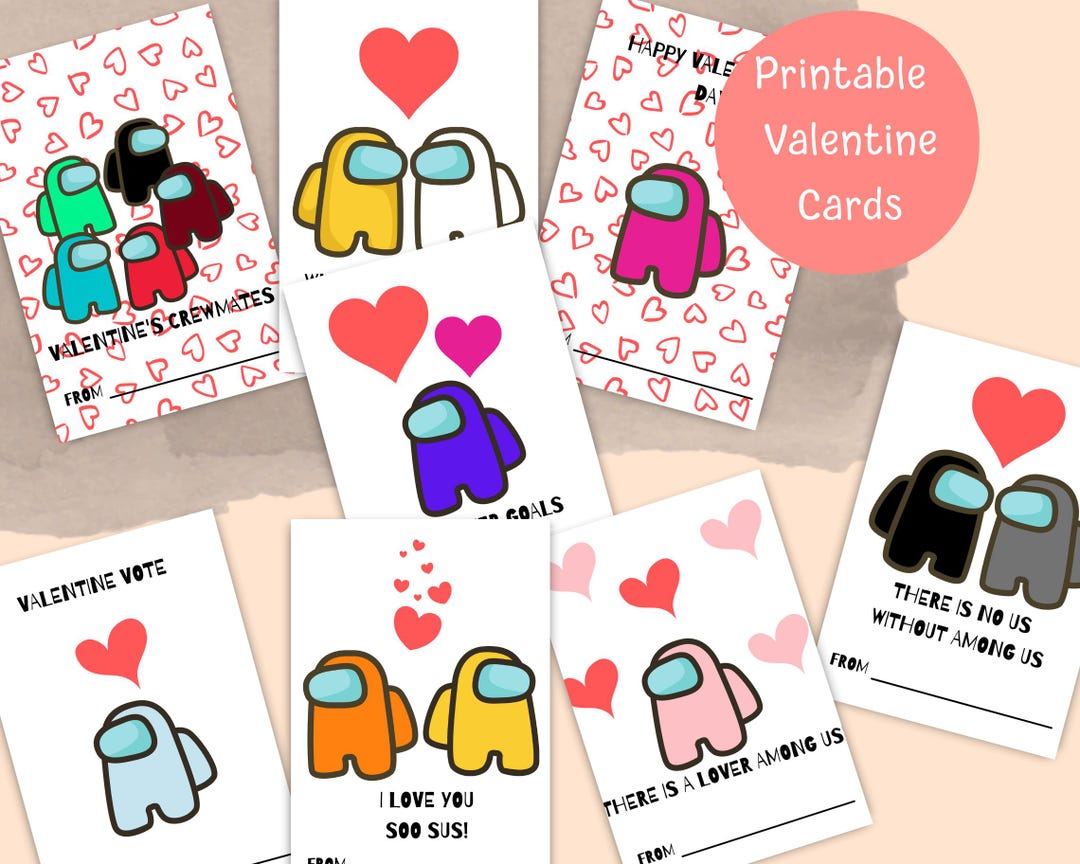 Among Us Valentine Card Set, Printable School Valentines, Classroom ...
