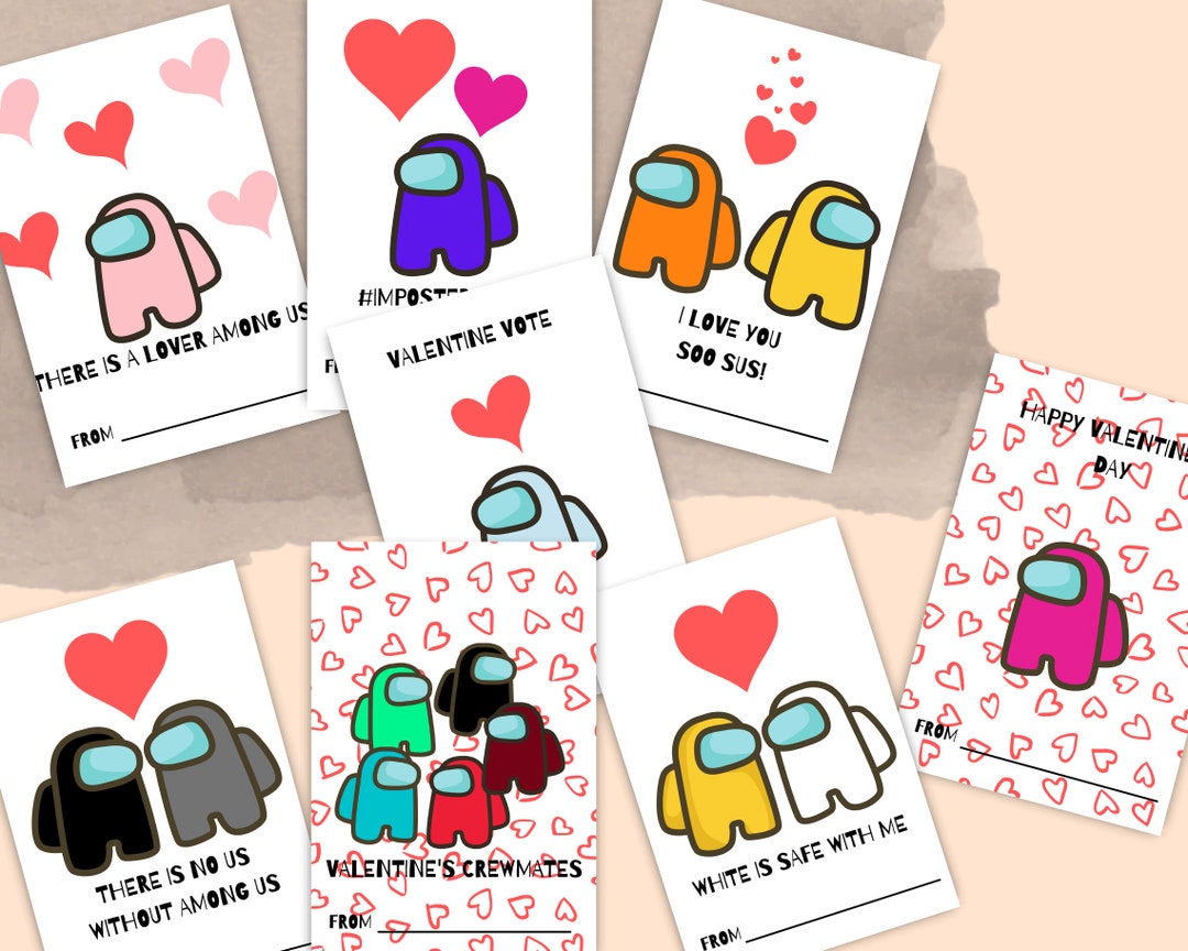 Among Us Valentine Day Card Set Printable School Valentines - Etsy