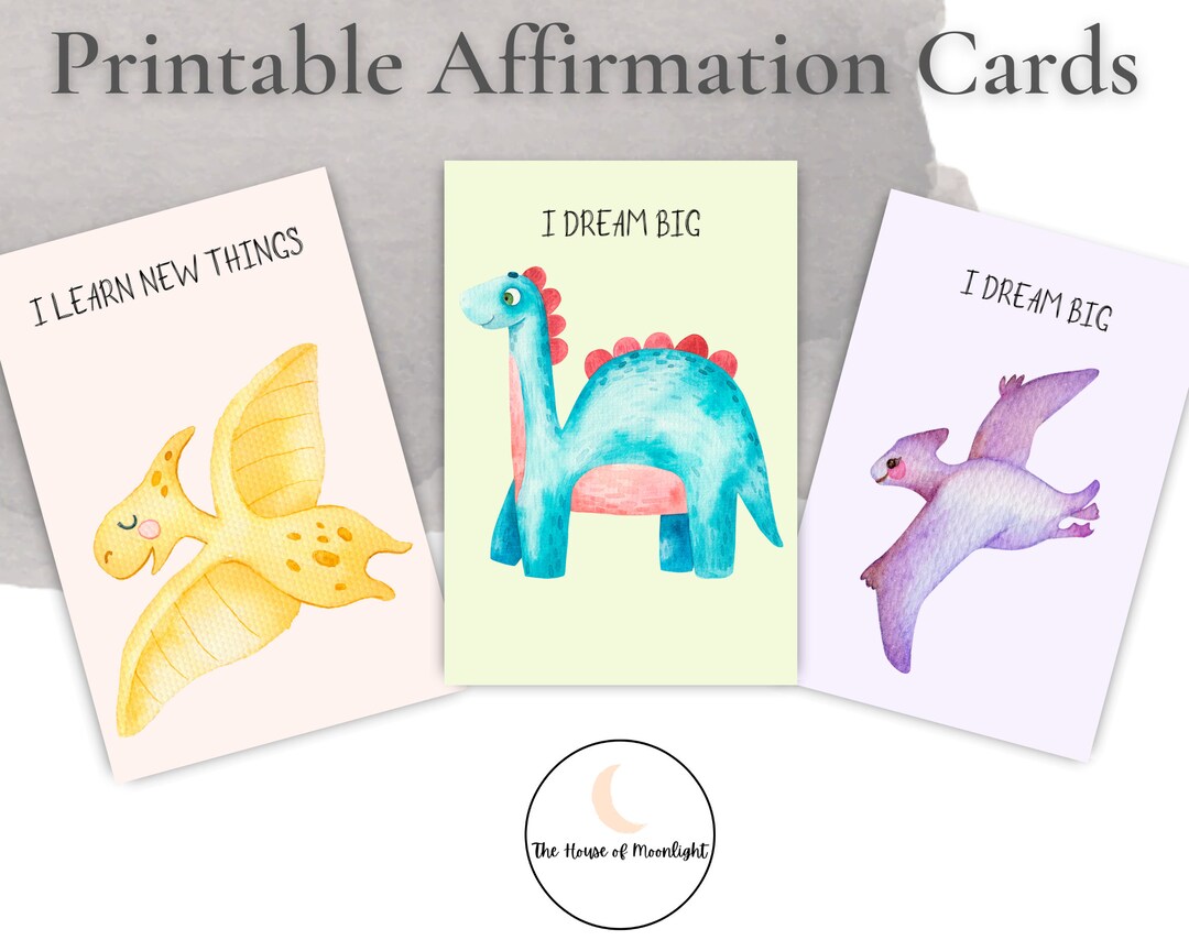 Printable Dino Kids Affirmation Cards - Etsy