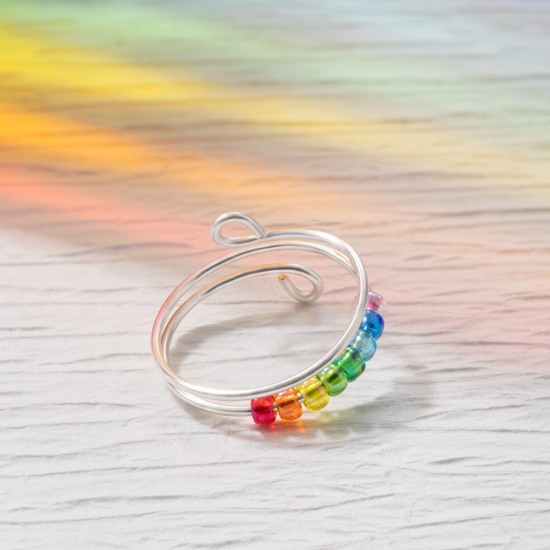 Rainbow Fidget Ring, Anxiety Rainbow Ring, Handmade Brass Rainbow Ring ...