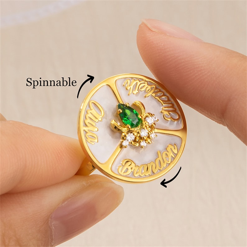 Custom Name Spinner Ring, Spinning Wheel Band Birthstone Ring, Anxiety ...