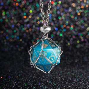 Removable D20 Dice Cage Necklace With Metal Chain D20 Dice Cage ...