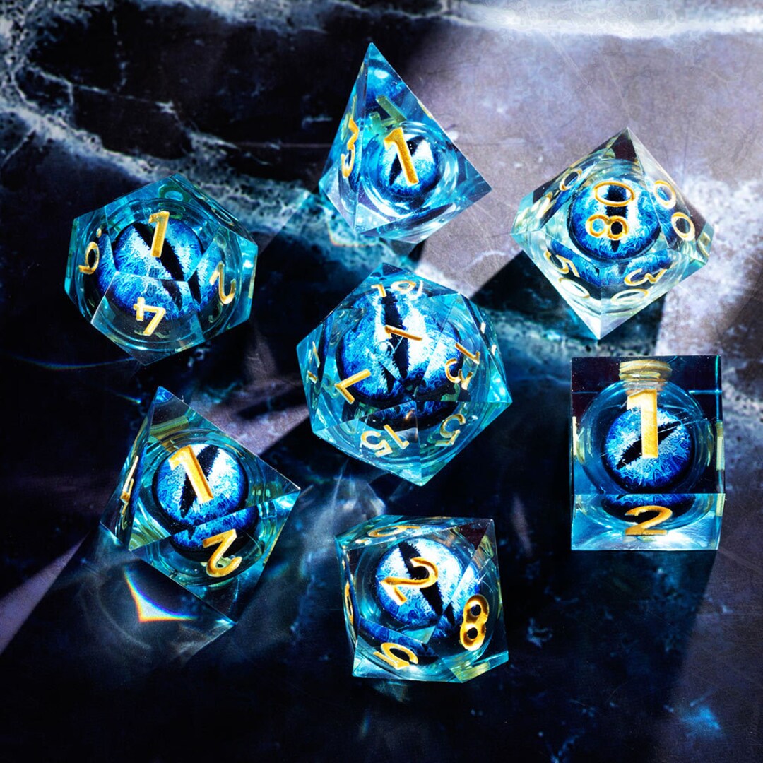 Dragon Eyes Watcher Liquid Core Resin Sharp Edge Dice Set Liquid Core ...
